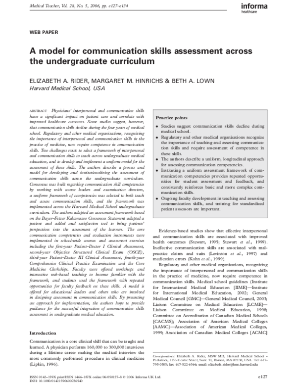 (PDF) A model for communication skills assessment across the ...