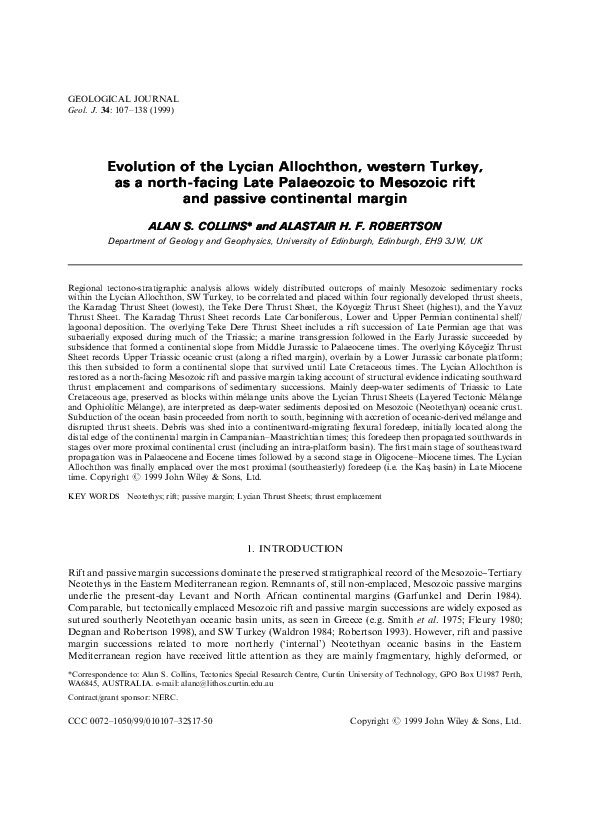 (PDF) Evolution of the Lycian Allochthon, western Turkey, as a north ...