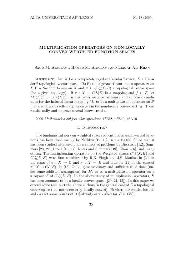 Pdf Multiplication Operators On Non Locally Convex Weighted Function