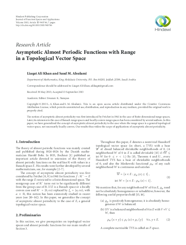 Pdf Asymptotic Almost Periodic Functions With Range In A Topological