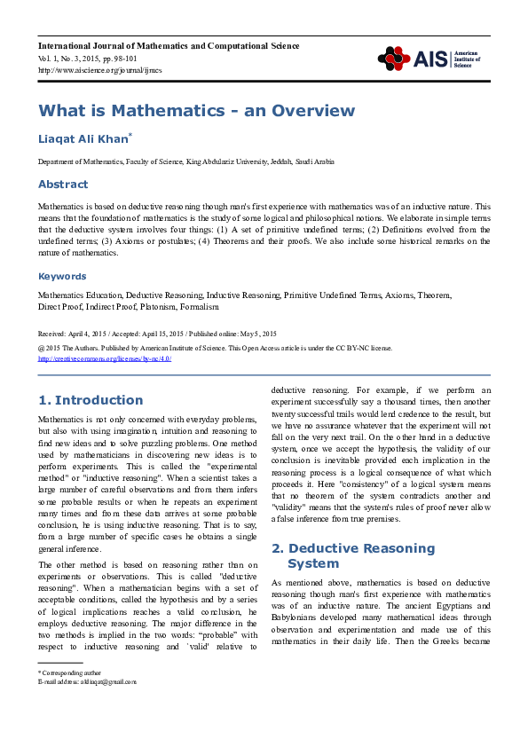 (PDF) What is Mathematics - an Overview