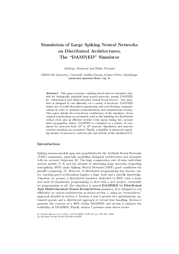 (PDF) Simulation of Large Spiking Neural Networks on Distributed Architectures, The “DAMNED ...