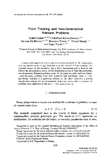 (PDF) Front tracking and two-dimensional Riemann problems