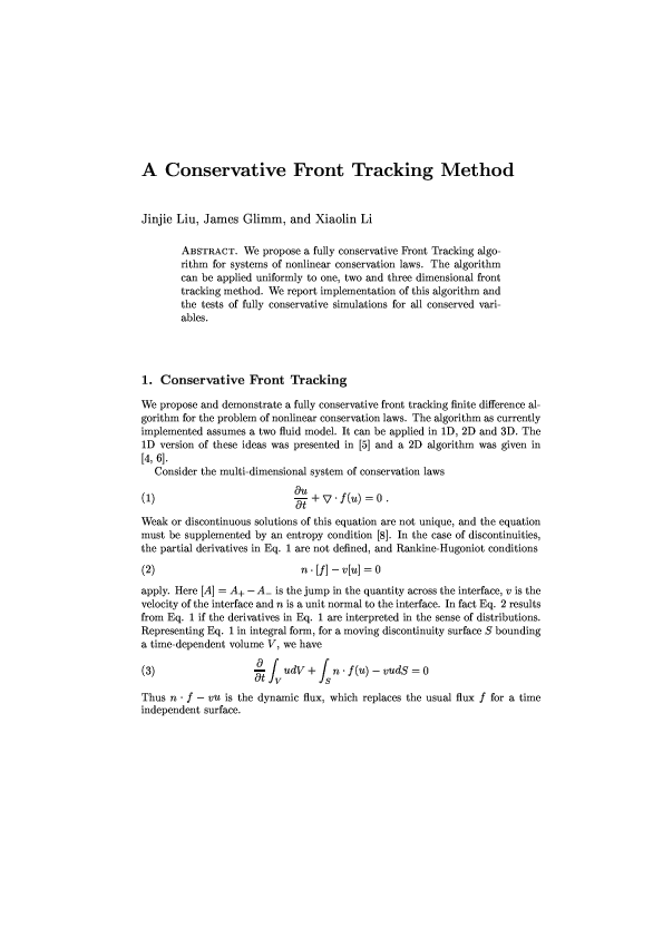 (PDF) A Conservative Front Tracking Method in N-Dimensions | Adele ...