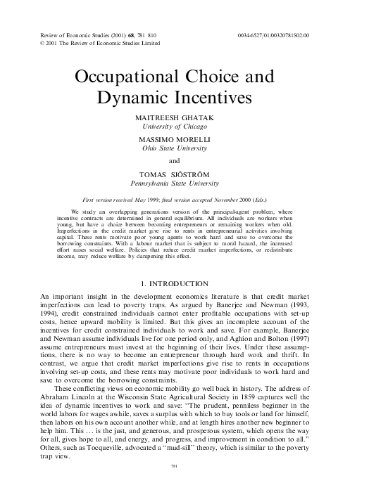 (PDF) Occupational Choice and Dynamic Incentives