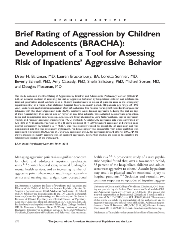 (PDF) Registration of aggressive incidents in an adolescent forensic ...