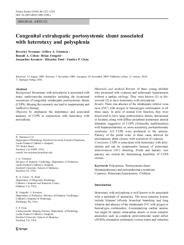 (PDF) Congenital Extrahepatic Portosystemic Shunts (Abernethy Malformation)