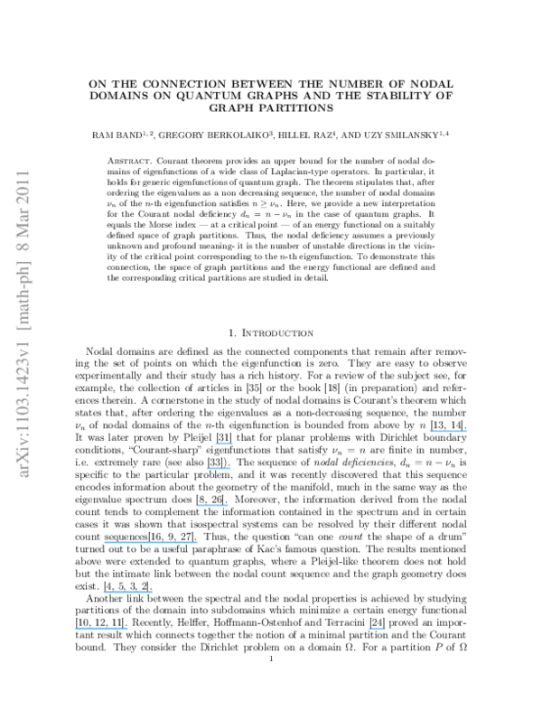(PDF) The Number of Nodal Domains on Quantum Graphs as a Stability Index of Graph Partitions