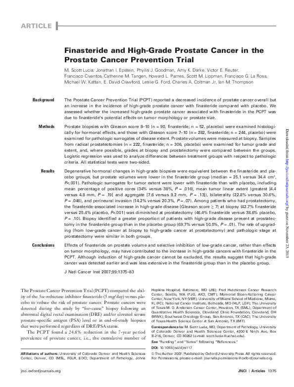 (PDF) Finasteride and High-Grade Prostate Cancer in the Prostate Cancer ...