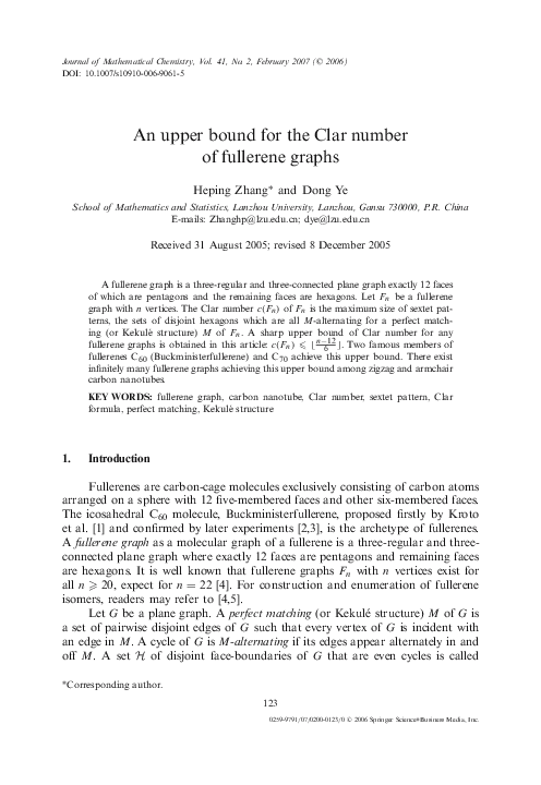 (PDF) An Upper Bound for the Clar Number of Fullerene Graphs