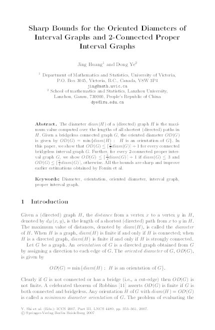 (PDF) Sharp Bounds on Oriented Diameters of Interval Graphs