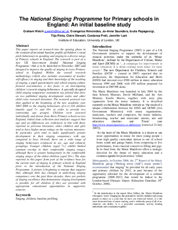 (PDF) The National Singing Programme for primary schools in England: an ...
