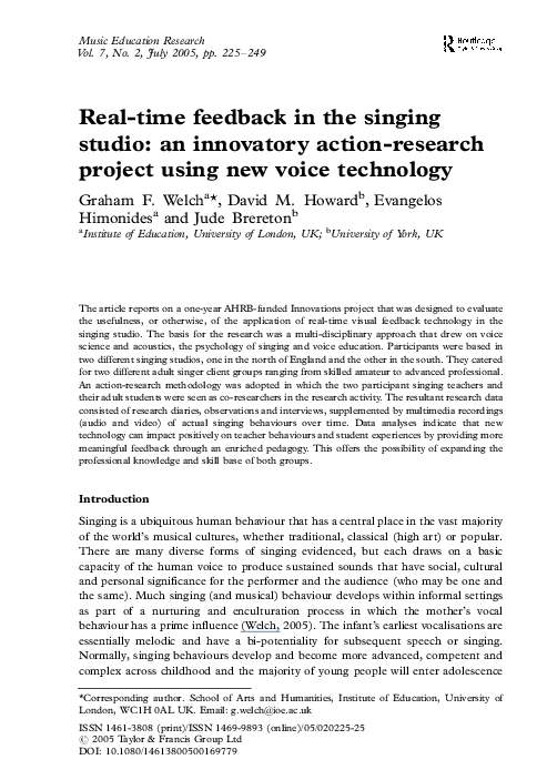 (PDF) Real-time feedback in the singing studio: an innovatory action ...