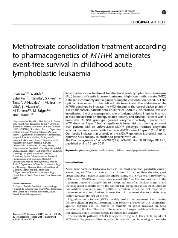 (PDF) Methotrexate consolidation treatment according to ...