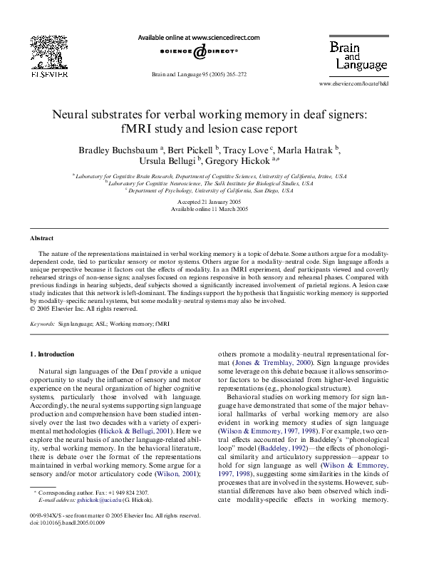 (PDF) Neural substrates for verbal working memory in deaf signers: fMRI ...