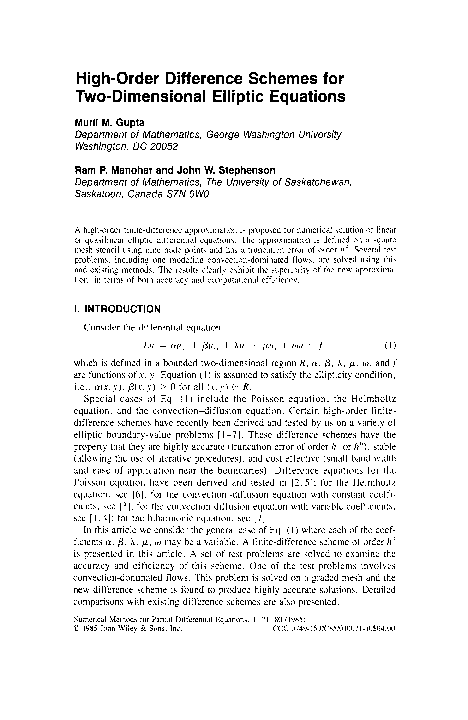 Pdf High Order Difference Schemes For Two Dimensional Elliptic Equations