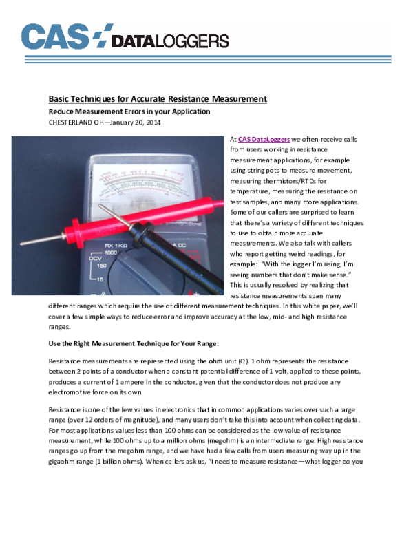 (PDF) Basic Techniques for Accurate Resistance Measurement