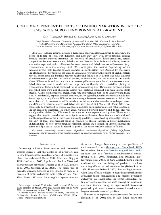 (PDF) CONTEXT-DEPENDENT EFFECTS OF FISHING: VARIATION IN TROPHIC ...