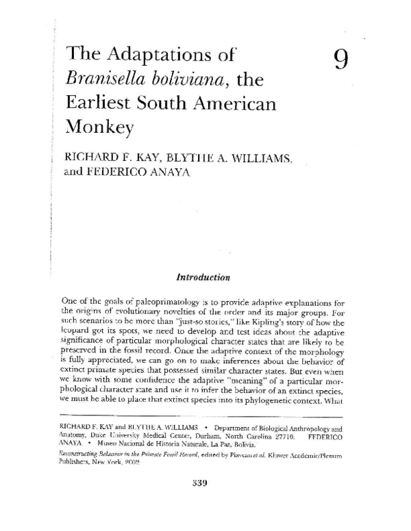 (PDF) The Adaptations of Branisella boliviana, the Earliest South ...