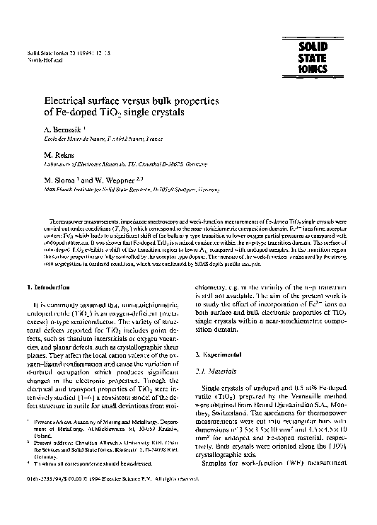 (PDF) Electrical surface versus bulk properties of Fe-doped TiO2 single ...