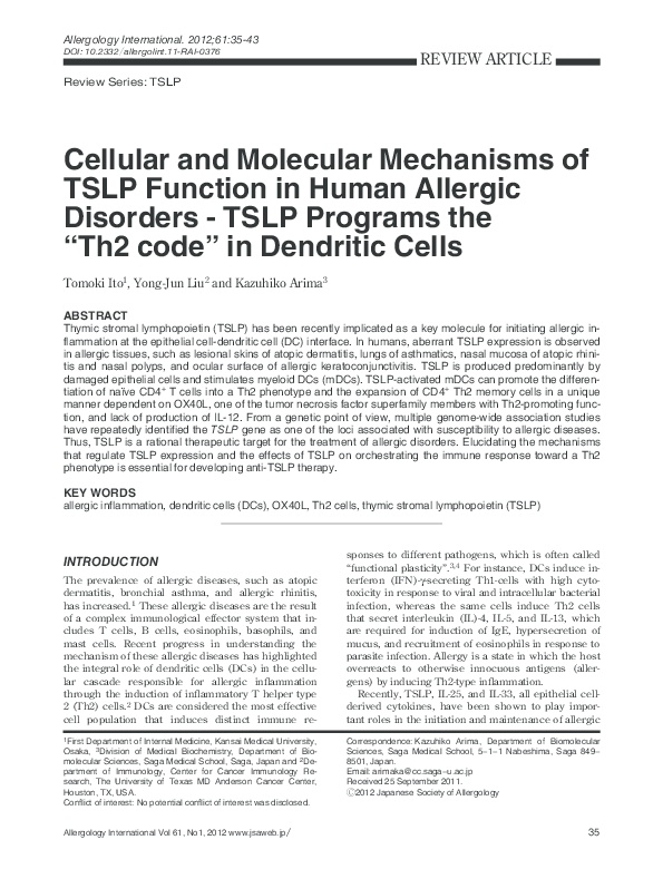 (PDF) Cellular and Molecular Mechanisms of TSLP Function in Human ...