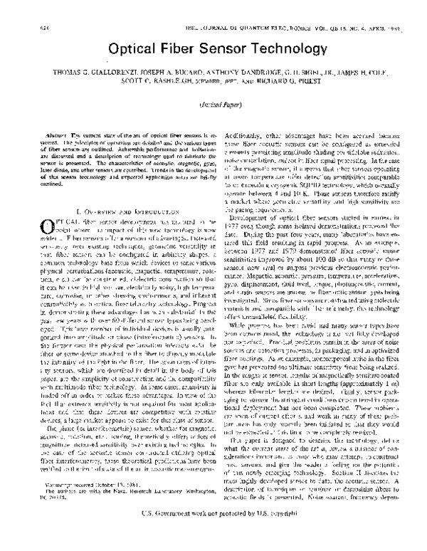 (PDF) Optical fiber sensor technology