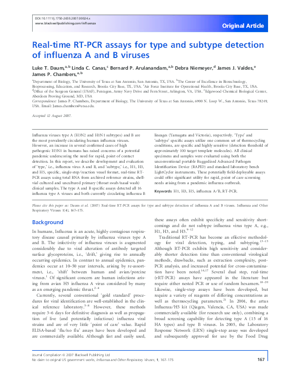 (PDF) Real-time RT-PCR assays for type and subtype detection of ...