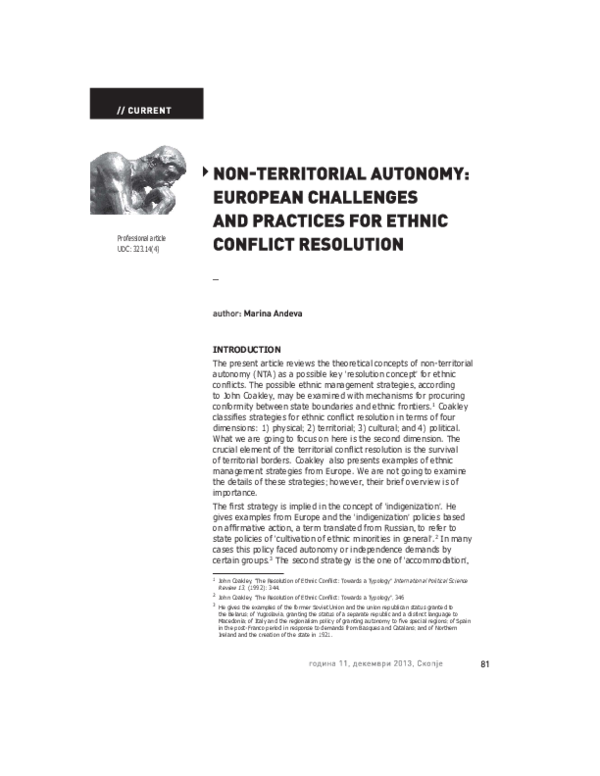 (PDF) Non-territorial autonomy: European challenges and practices for ...