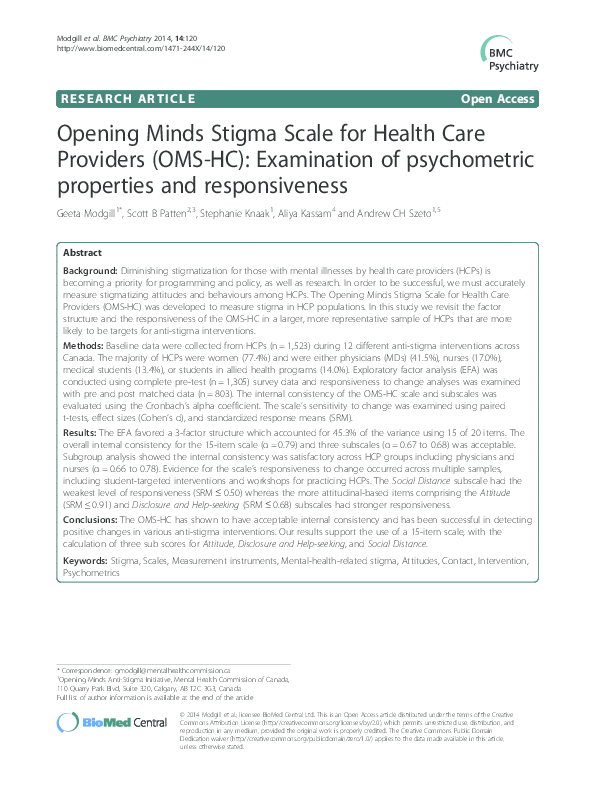 (PDF) Opening minds stigma scale for health care providers (OMS-HC ...