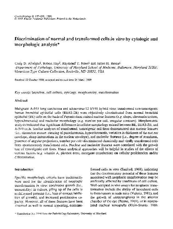 (PDF) Discrimination of normal and transformed cells in vitro by ...