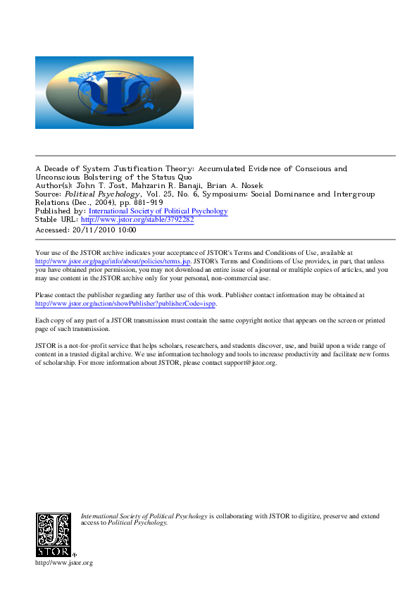 (PDF) A Decade of System Justification Theory: Accumulated Evidence of ...