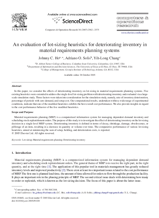 (PDF) An evaluation of lot-sizing heuristics for deteriorating inventory in material ...