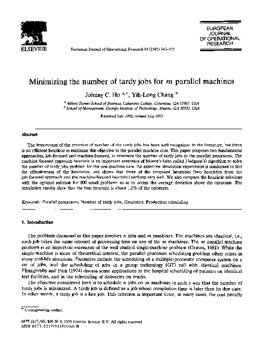 (PDF) Minimizing the number of tardy jobs for m parallel machines | Yih ...