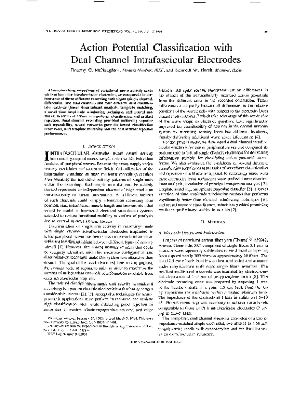 (PDF) Action potential classification with dual channel intrafascicular electrodes
