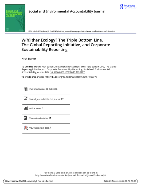 (PDF) Milne, M, Gray, R (2013) ‘W(h)ither Ecology? The Triple Bottom ...