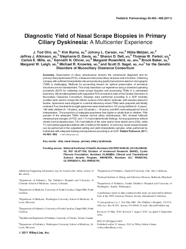 (PDF) Diagnostic yield of nasal scrape biopsies in primary ciliary ...
