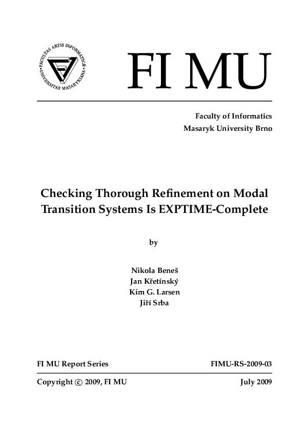 (PDF) Checking Thorough Refinement on Modal Transition Systems Is EXPTIME-Complete | Jan ...