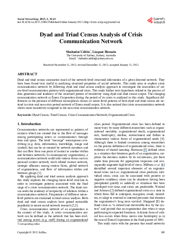 (PDF) Dyad and Triad Census Analysis of Crisis Communication Network