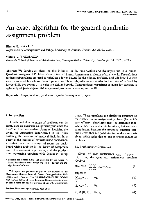Pdf An Exact Algorithm For The General Quadratic Assignment Problem 