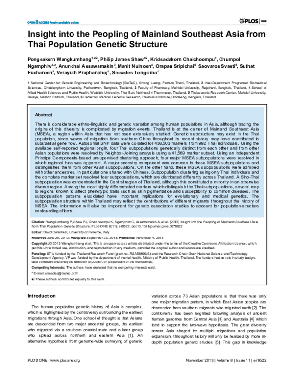 (PDF) Insight into the Peopling of Mainland Southeast Asia from Thai ...
