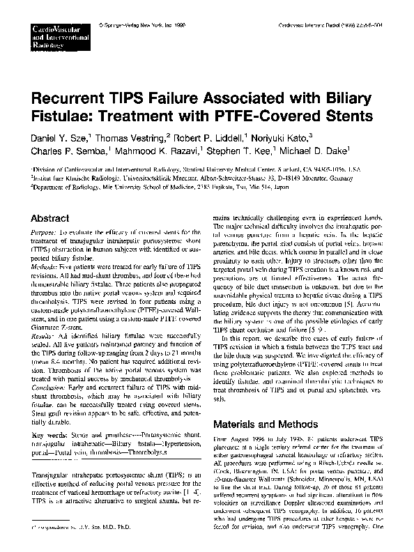 (PDF) Recurrent TIPS failure associated with biliary fistulae ...