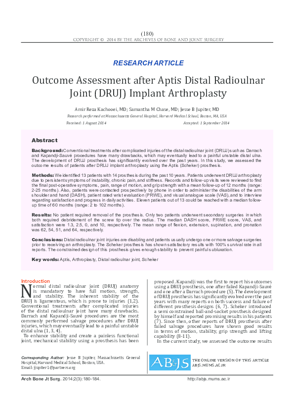 (PDF) Outcome Assessment after Aptis Distal Radioulnar Joint (DRUJ ...