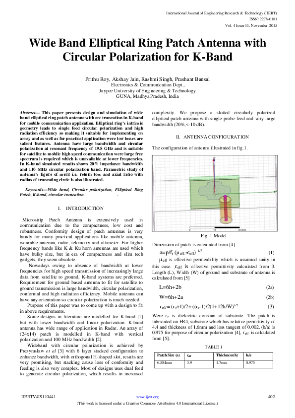 (PDF) Wide Band Elliptical Ring Patch Antenna with Circular Polarization for K-Band