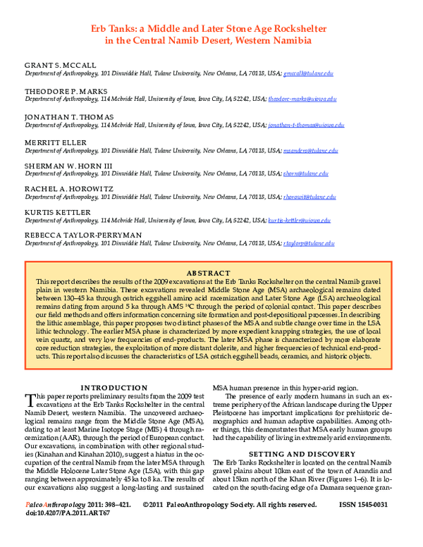 (PDF) Erb Tanks: a Middle and Later Stone Age Rockshelter in the ...