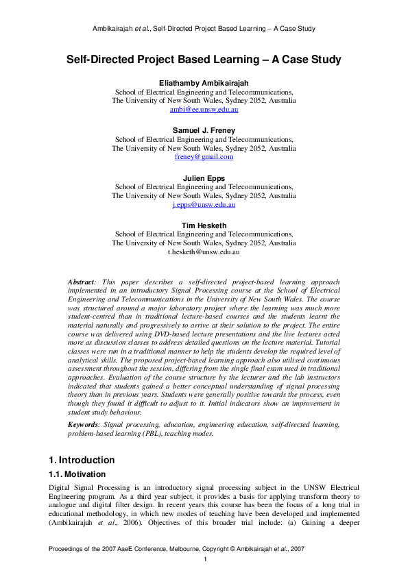 (PDF) Self-Directed Project Based Learning–A Case Study