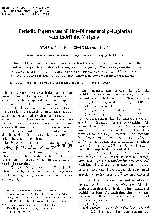 (PDF) Periodic eigenvalues of one-dimensional p-Laplacian with indefinite weights