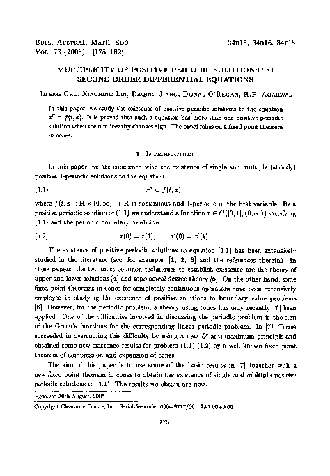 (PDF) Multiplicity of positive periodic solutions to second order differential equations