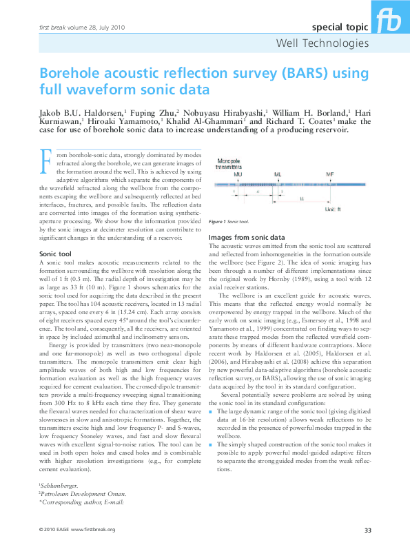 Pdf Borehole Acoustic Reflection Survey Bars Using Full Waveform Sonic Data Images From