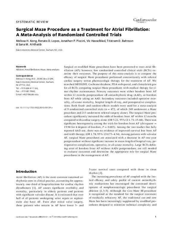 (PDF) SYSTEMATIC REVIEW: Surgical Maze Procedure as a Treatment for ...