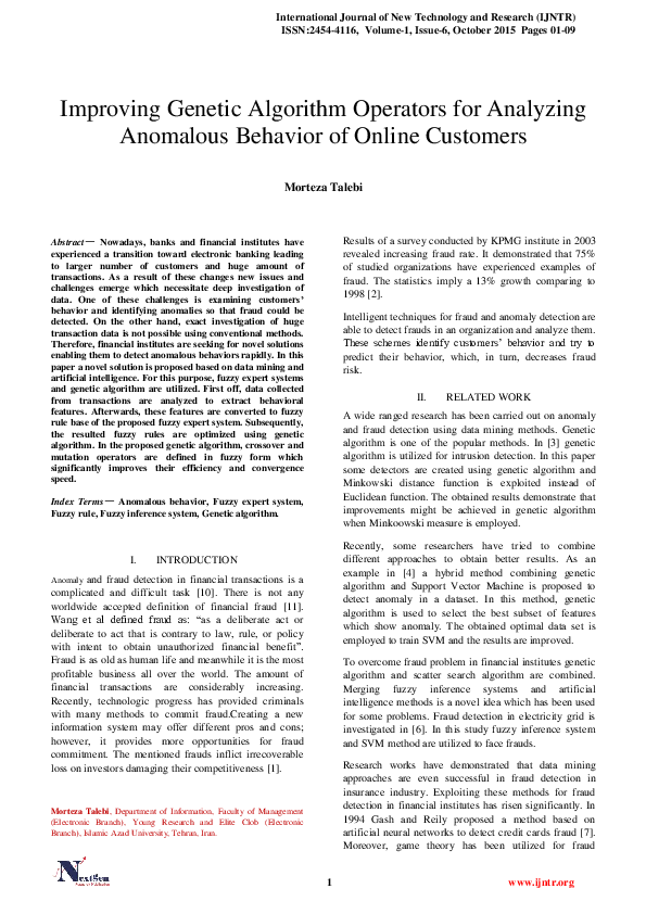 (PDF) Improving Genetic Algorithm Operators for Analyzing Anomalous Behavior of Online Customers